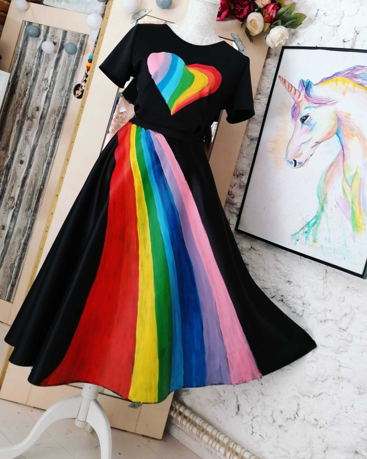 Rochie pictată – curcubeu inimă - Andra Natea